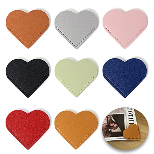 8 Pack Leather Heart Bookmark, Heart Corner Page Handmade Bookmark, for Book Accessories for Reading Lover, Cute Handmade Book Reading Gift for Book Lovers for Women, Kids (8 Colors)