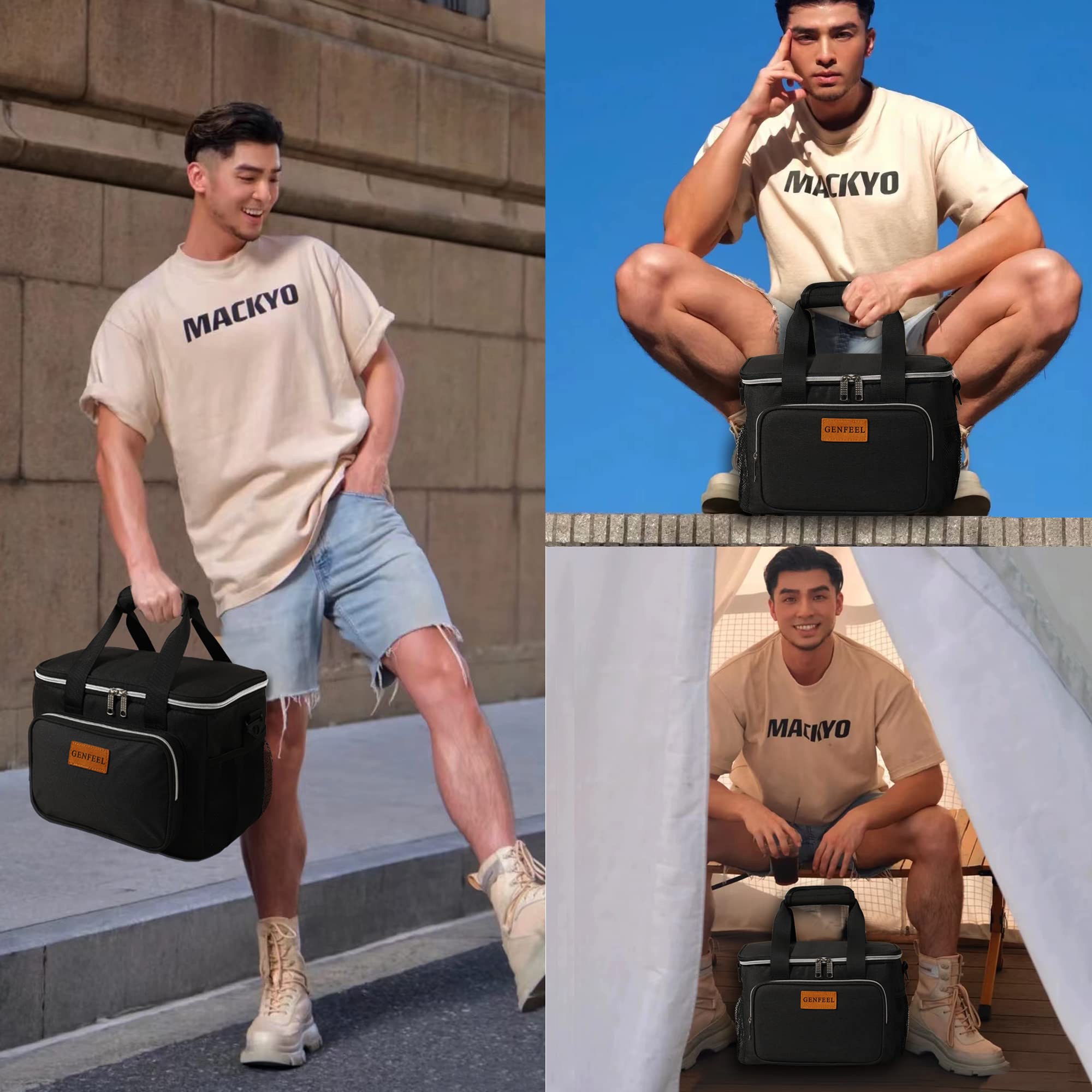 GENFEEL Insulated Lunch Bags Men/Women With 4 IcePacks,Men Lunch Bag With Ice Pack,Built In Ice Pack Men Lunch Bog With Adjustable Shoulder Strap, Men Lunch Bags for Office School Work Camping
