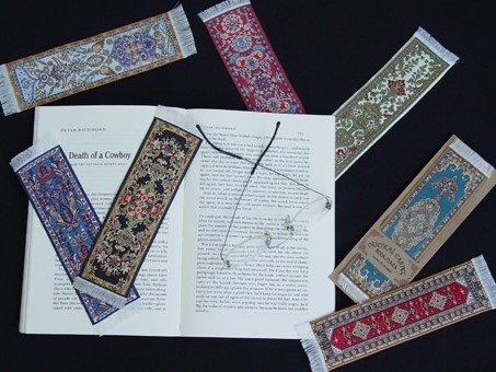 Oriental Carpet Bookmarks - Authentic Woven Fabric - Red Collection - 2 bookmark designs - Beautiful, Elegant,Cloth Bookmarks! Best Gifts & Stocking Stuffers for Men,Women,& Teachers!