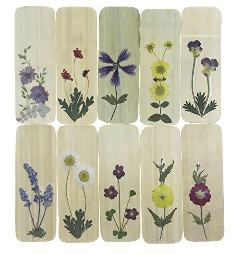 10 Pcs Handmade Bamboo Dried Flowers Chinese Style Bookmarks for Kids School Study Decoration Souvenirs Business Christmas Birthday Gift