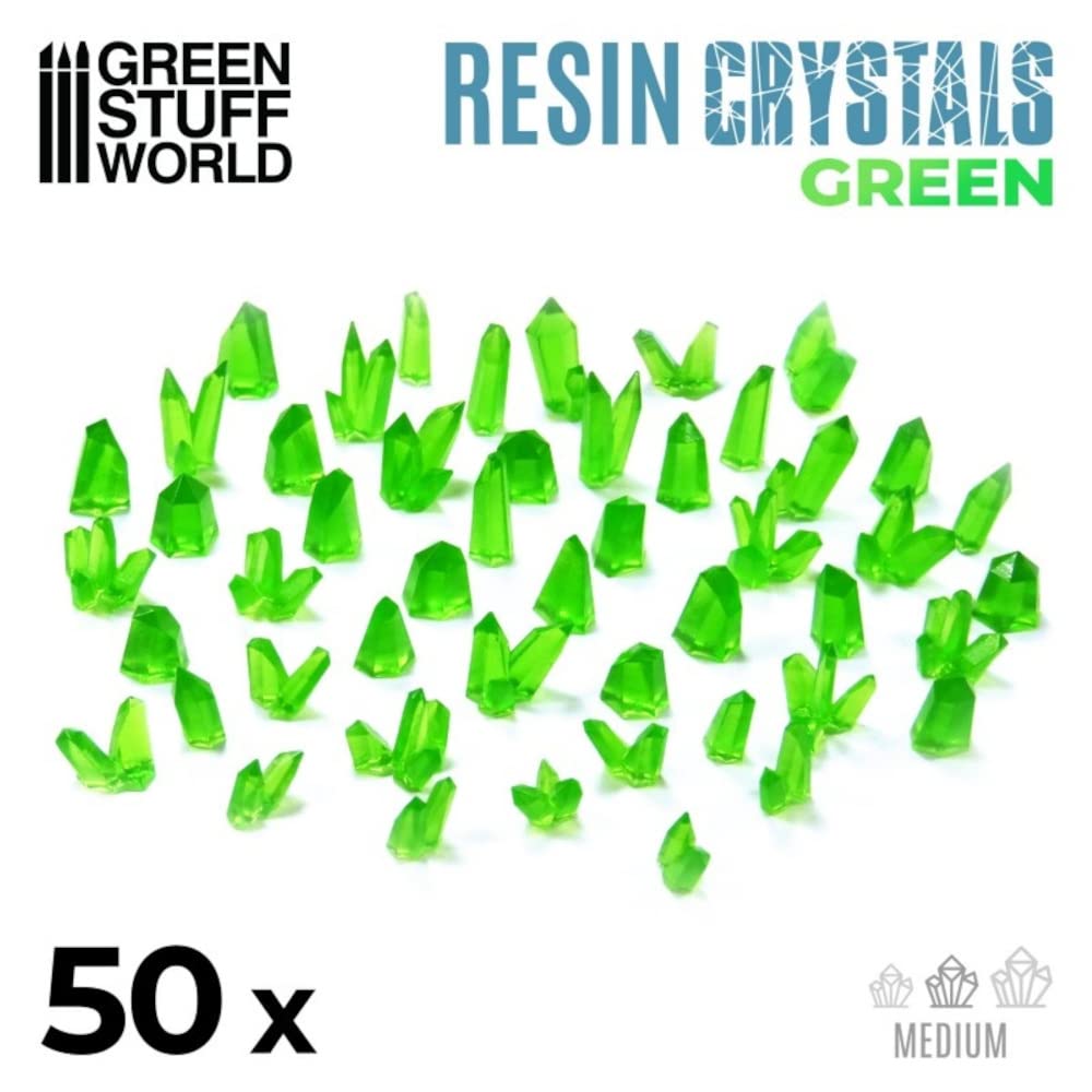 Green Stuff World GSWD-2529 Clear Resin Crystals, Green, Medium Size, 50 Pieces, Diorama Material