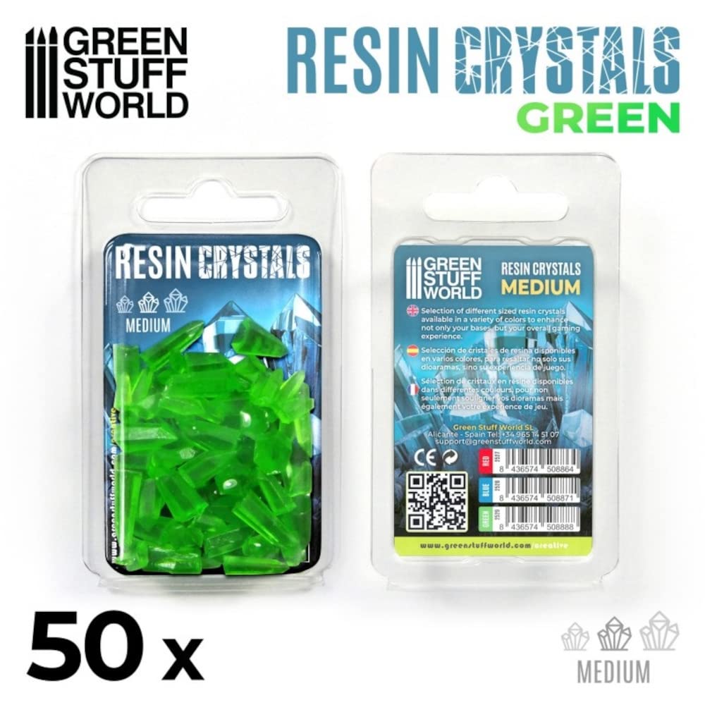 Green Stuff World GSWD-2529 Clear Resin Crystals, Green, Medium Size, 50 Pieces, Diorama Material