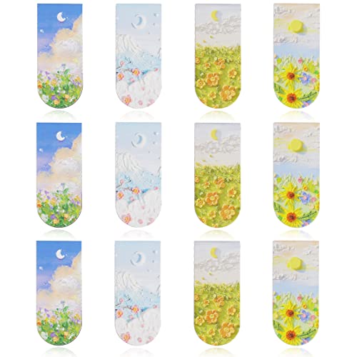 12 PCS Painting Magnetic Bookmarks, Fall Magnet Book Markers with Card, Page Clips Bookmarks for Students Women, Laminated Book Mark for Reading Lovers Girls Teachers School Stationery Gifts