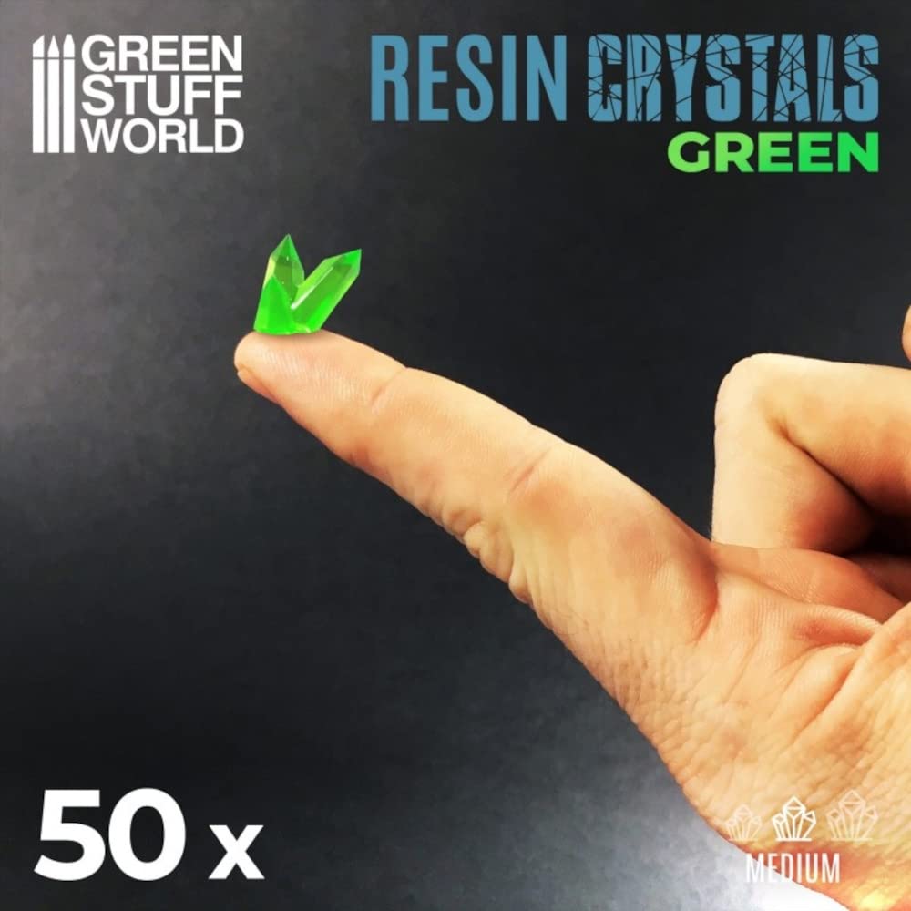Green Stuff World GSWD-2529 Clear Resin Crystals, Green, Medium Size, 50 Pieces, Diorama Material