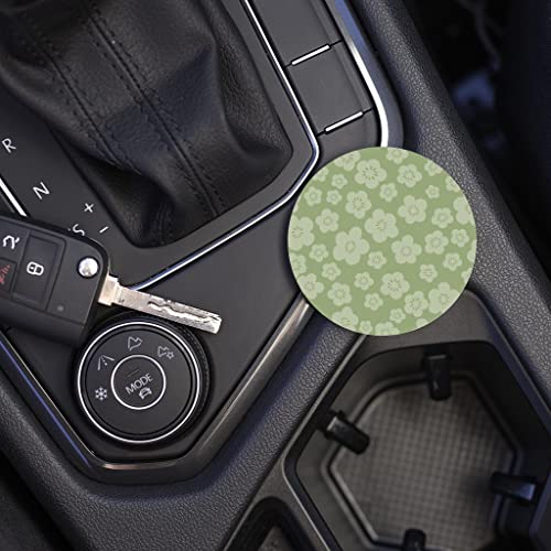 Floral Pistachio Green 2.75 x 2.75 Ceramic Car Coasters Pack of 2