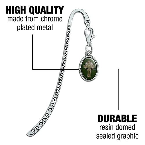 Celtic Christian Cross Irish Ireland Metal Bookmark Page Marker with Oval Charm