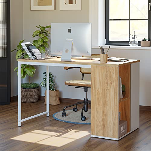 CubiCubi Computer Desk with Storage Shelves, 47 Inch Home Office Desk, Modern Office Writing Desk, Student Study Table, White