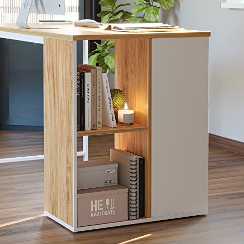 CubiCubi Computer Desk with Storage Shelves, 47 Inch Home Office Desk, Modern Office Writing Desk, Student Study Table, White