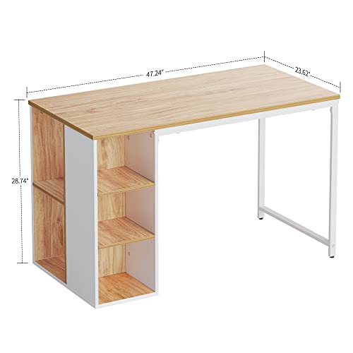 CubiCubi Computer Desk with Storage Shelves, 47 Inch Home Office Desk, Modern Office Writing Desk, Student Study Table, White
