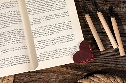 Personalized Premium Leather Heart Bookmarks, Custom Bookmark, Leather Heart Shaped Book Mark, Reader Gift, Gift for him, Gift for her (Red)