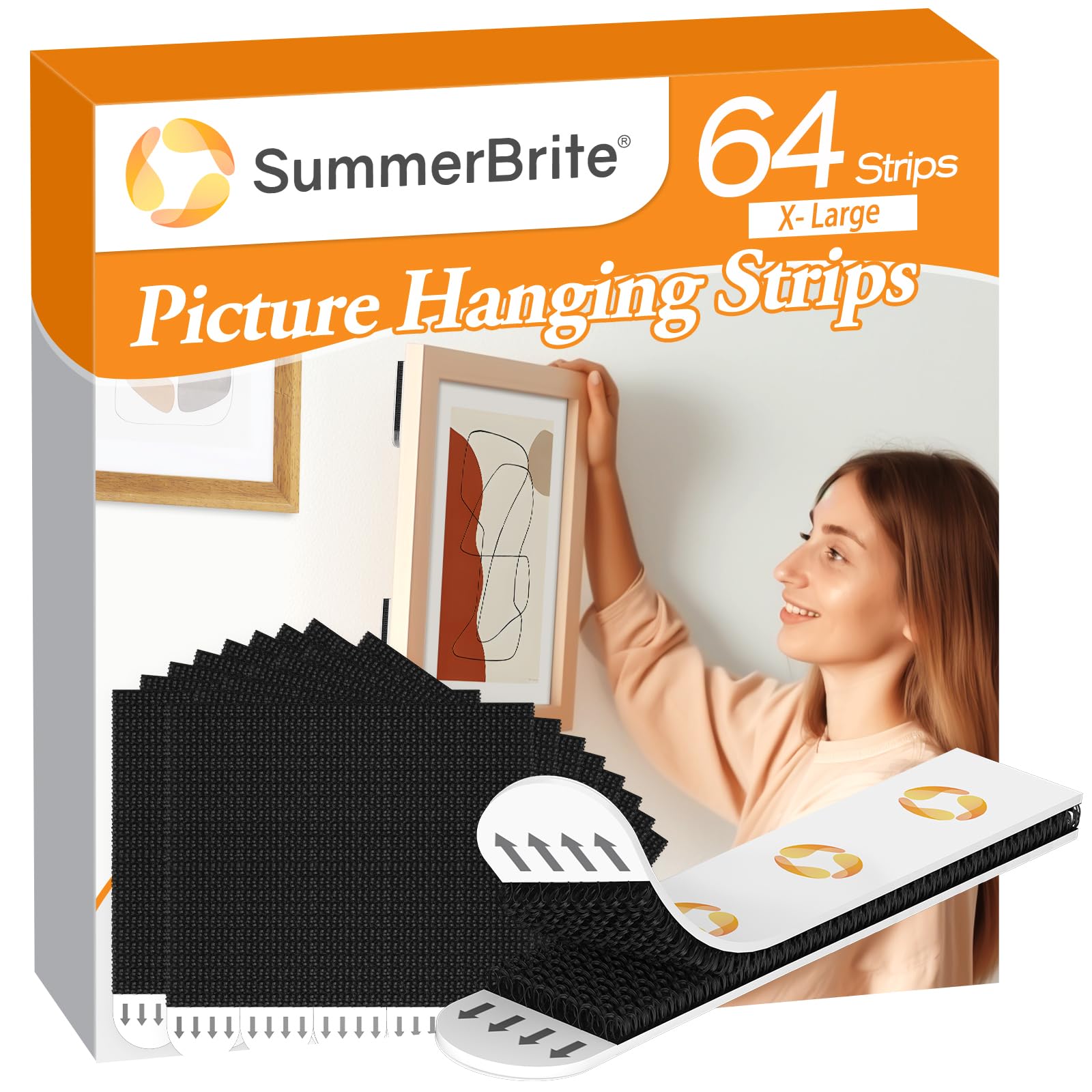 SummerBrite Picture Hanging Strips,Heavy Duty Picture Hanger Kit, Removable Damage Free,Picture Hanging Hooks,Black X Large (40Pack)