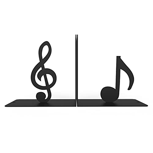 Bookends Music Notes, Bookends for Shelves, Book Ends for Office, Modern Bookends for Desk and Bookshelves, Metal bookends, Heavy Duty Metal Black Bookend Support, Creative Book Ends.