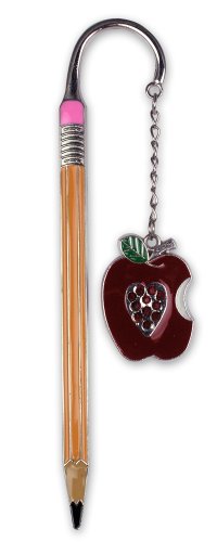 Teacher Bookmark - Pencil Design with Jeweled & Enameled Apple Style Charm - Teacher Appreciation Gift