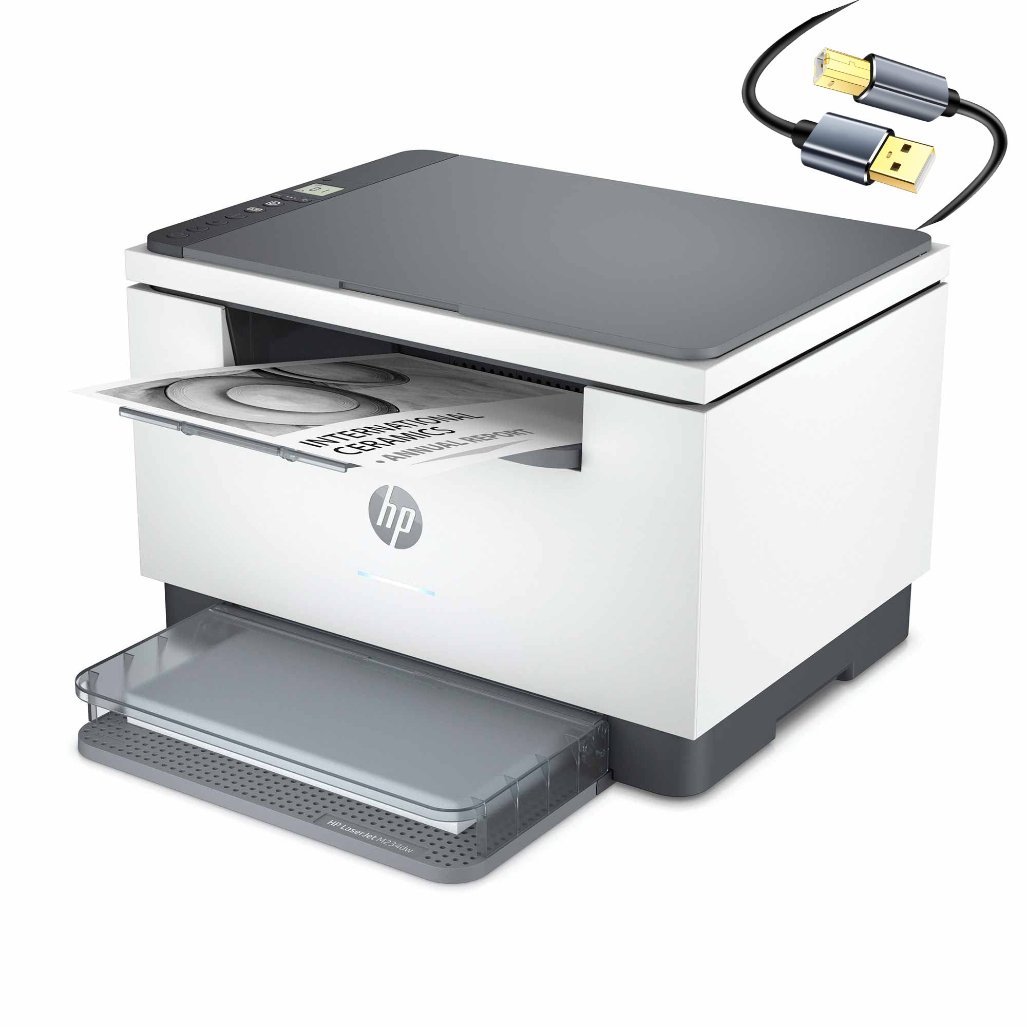 HP LaserJet MFP M234dw All-In-One Wireless Monochrome Laser Multifunction Printer, Print Scan Copy-30 ppm, 600 x 600 dpi, 1.3" LCD, 8.5" x 14", Auto Duplex Printing, USB, Ethernet, Cbmou Printer_Cable