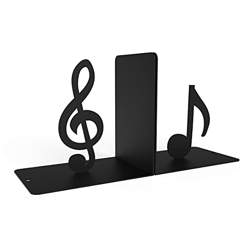 Bookends Music Notes, Bookends for Shelves, Book Ends for Office, Modern Bookends for Desk and Bookshelves, Metal bookends, Heavy Duty Metal Black Bookend Support, Creative Book Ends.