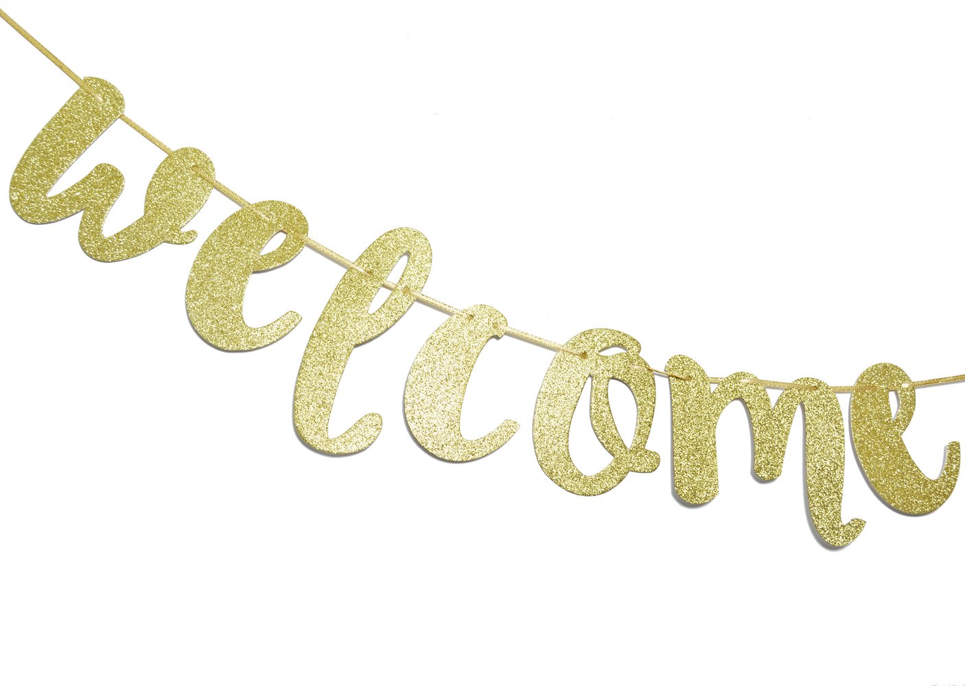 Welcome Back Gold Glitter Hanging Sign Banner- First Day of School, Classroom Decor,Back To School Party Decorations