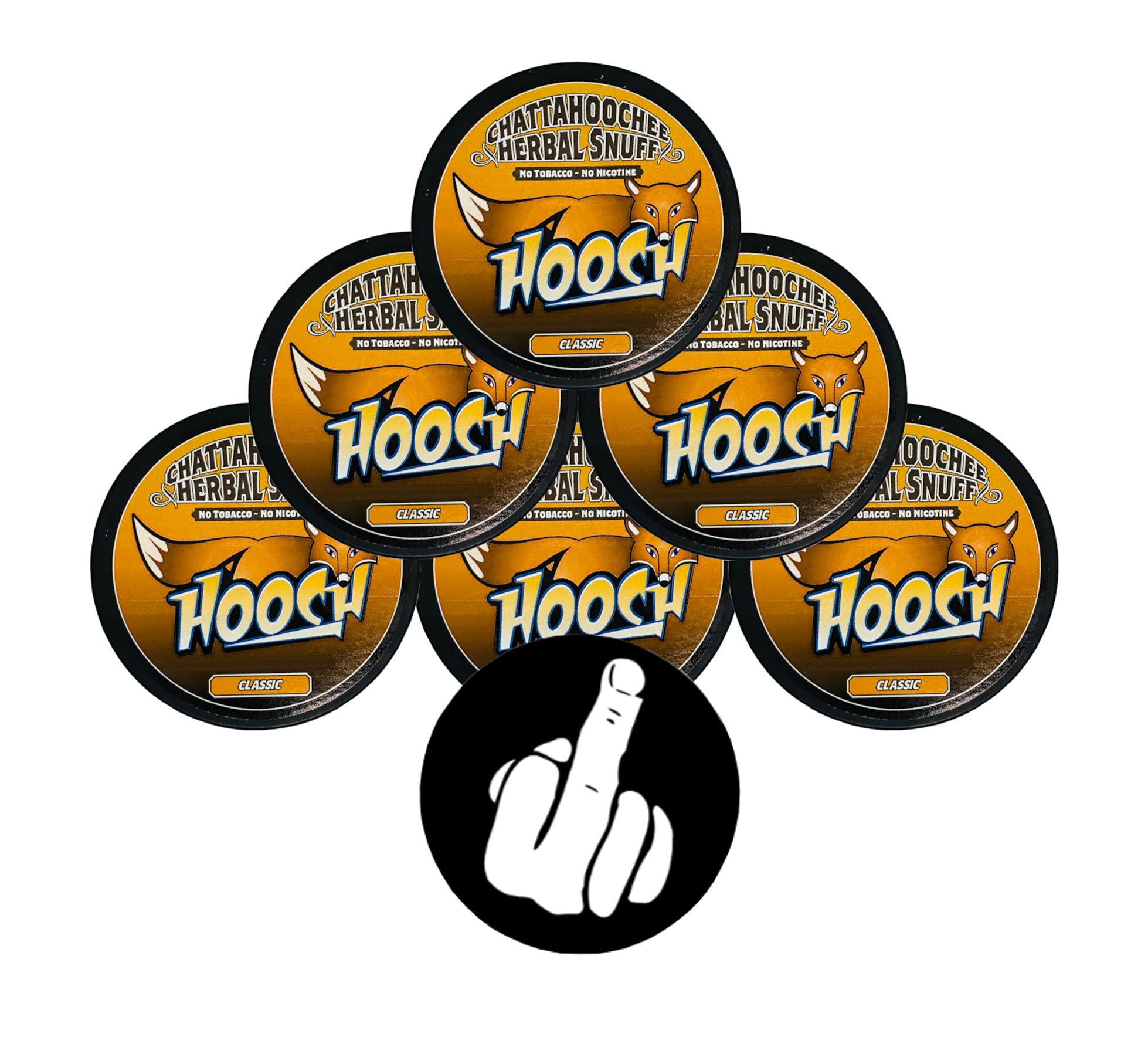 Hooch Herbal Snuff Classic Pouch Packs - 6 Cans - Includes DC Crafts Nation Skin Can Cover - Middle Finger