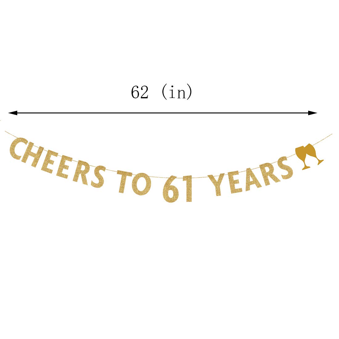 MAGJUCHE Gold glitter Cheers to 61 years banner,61th birthday party decorations
