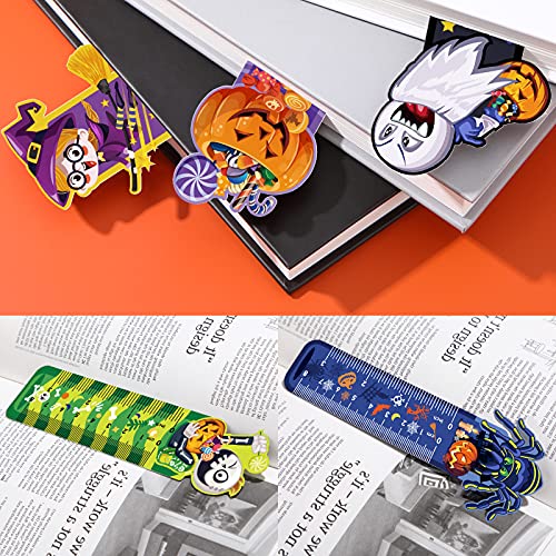 108 Pieces Halloween Bookmark Rulers for Kids Students Ghost Pumpkin Cartoon Animal Halloween Theme Pattern Prints Page Markers for Trick or Treat Prizes Classroom Rewards Holiday Party Decorations