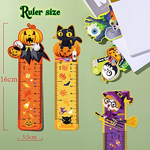 108 Pieces Halloween Bookmark Rulers for Kids Students Ghost Pumpkin Cartoon Animal Halloween Theme Pattern Prints Page Markers for Trick or Treat Prizes Classroom Rewards Holiday Party Decorations