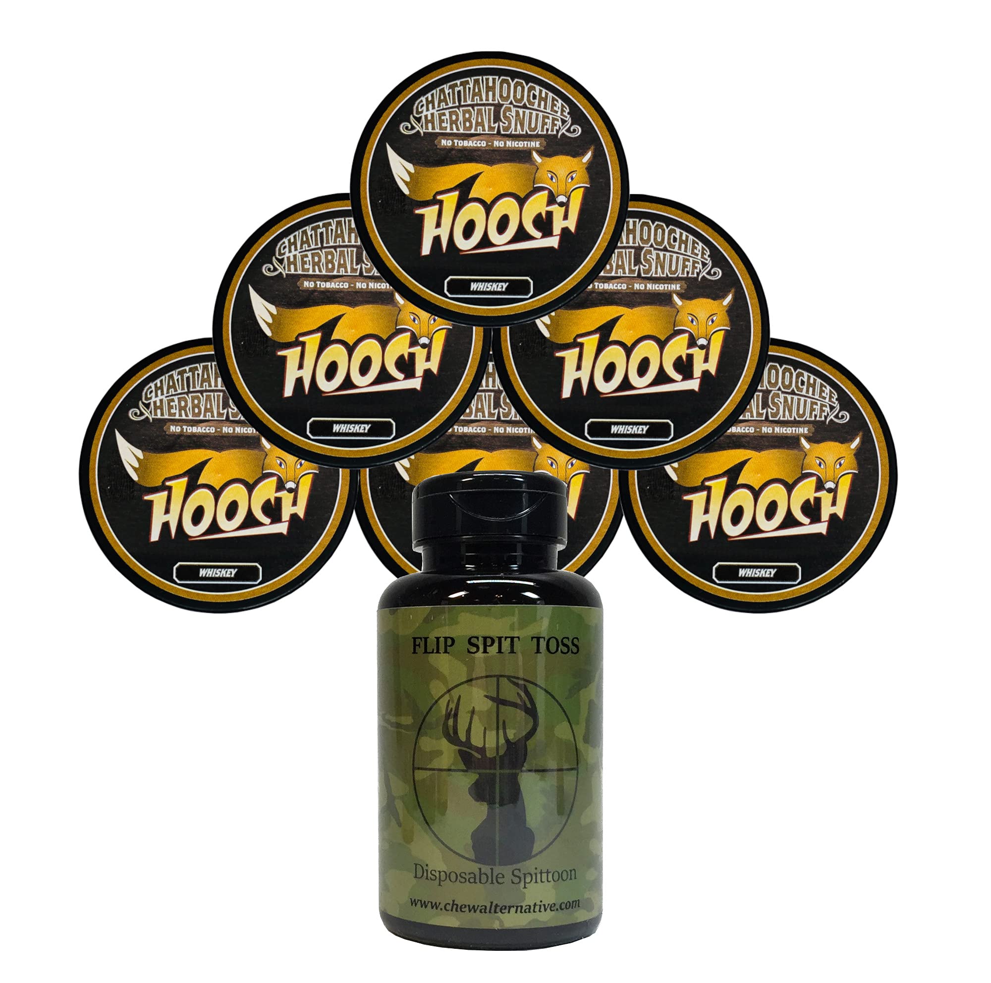 Hooch Herbal Snuff Whiskey Fine Cut 6 Cans with DC Crafts Nation Mud Bud Spittoon - Deer