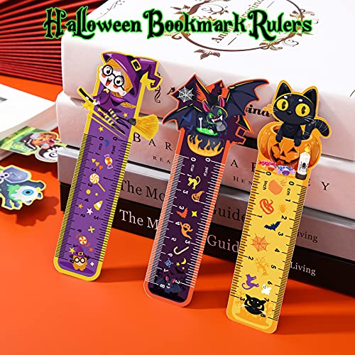 108 Pieces Halloween Bookmark Rulers for Kids Students Ghost Pumpkin Cartoon Animal Halloween Theme Pattern Prints Page Markers for Trick or Treat Prizes Classroom Rewards Holiday Party Decorations