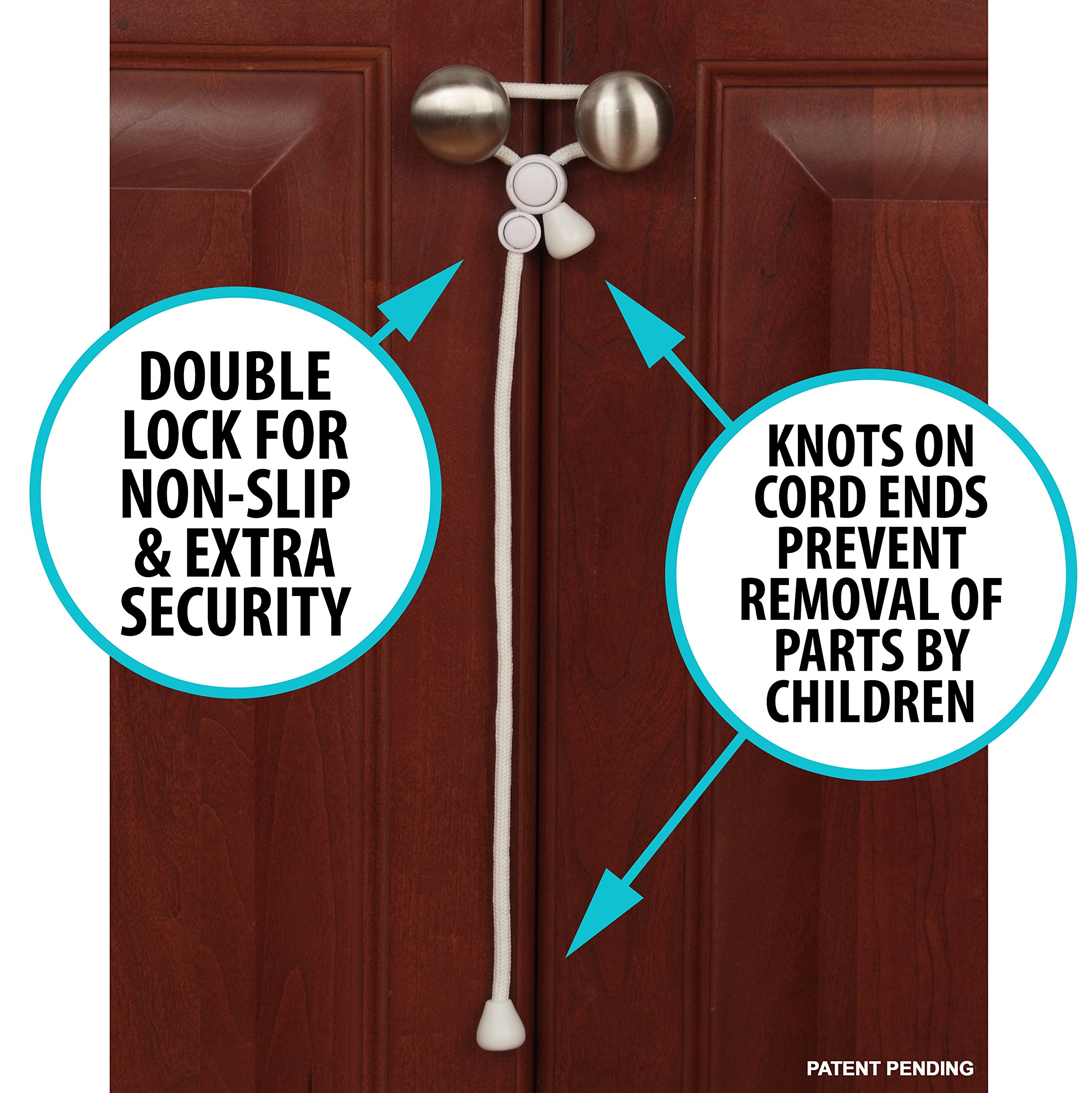 Kiscords Baby Safety Cabinet Locks for Knobs Child Safety Cabinet Latches for Home Safety Strap for Baby Proofing Cabinets Kitchen Door RV No Drill No Screw No Adhesive (White)
