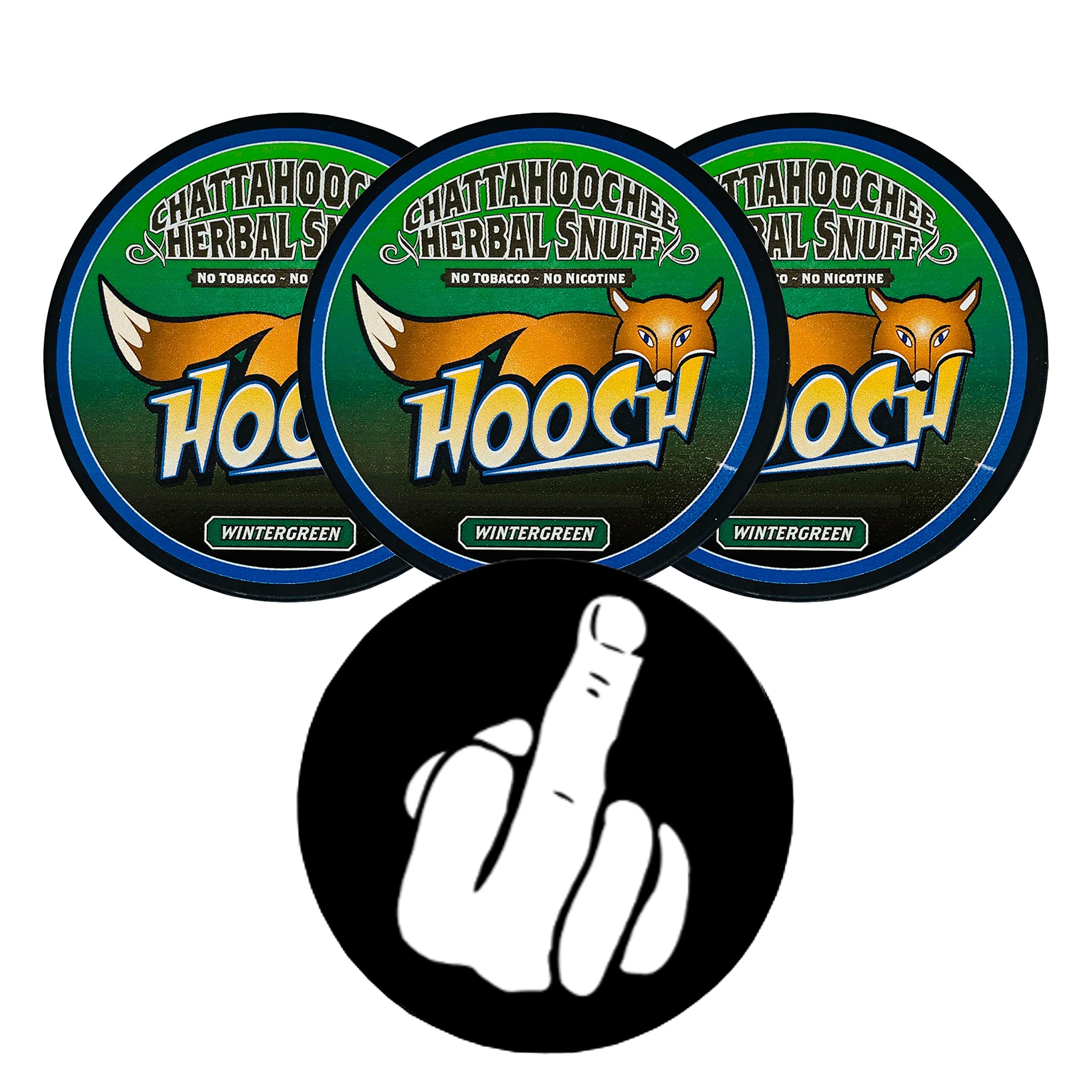 Hooch Herbal Snuff Wintergreen Pouch Packs - 3 Cans - Includes DC Crafts Nation Skin Can Cover - Middle Finger