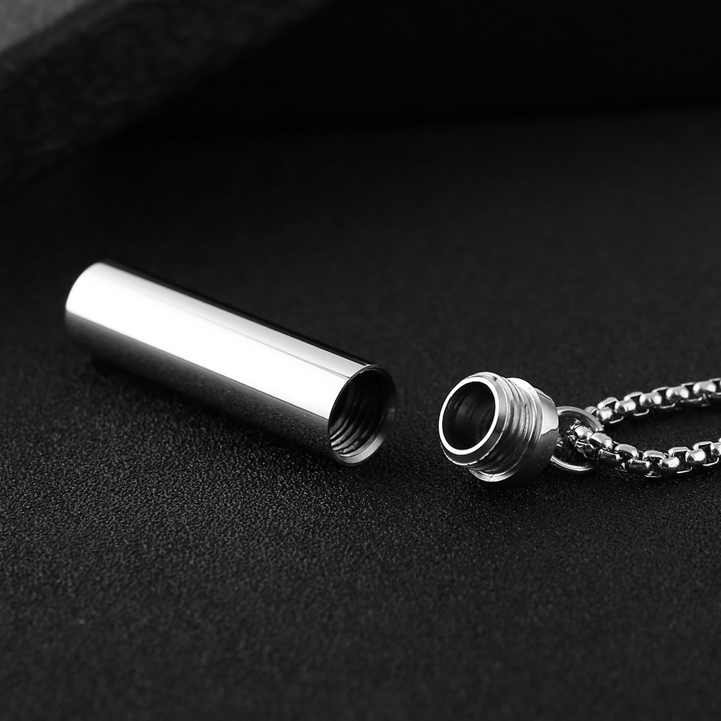HZMAN Capsule Pendant Necklace Stainless Steel Cremation Urn Jewelry Ashes, 5 sizes (XL)