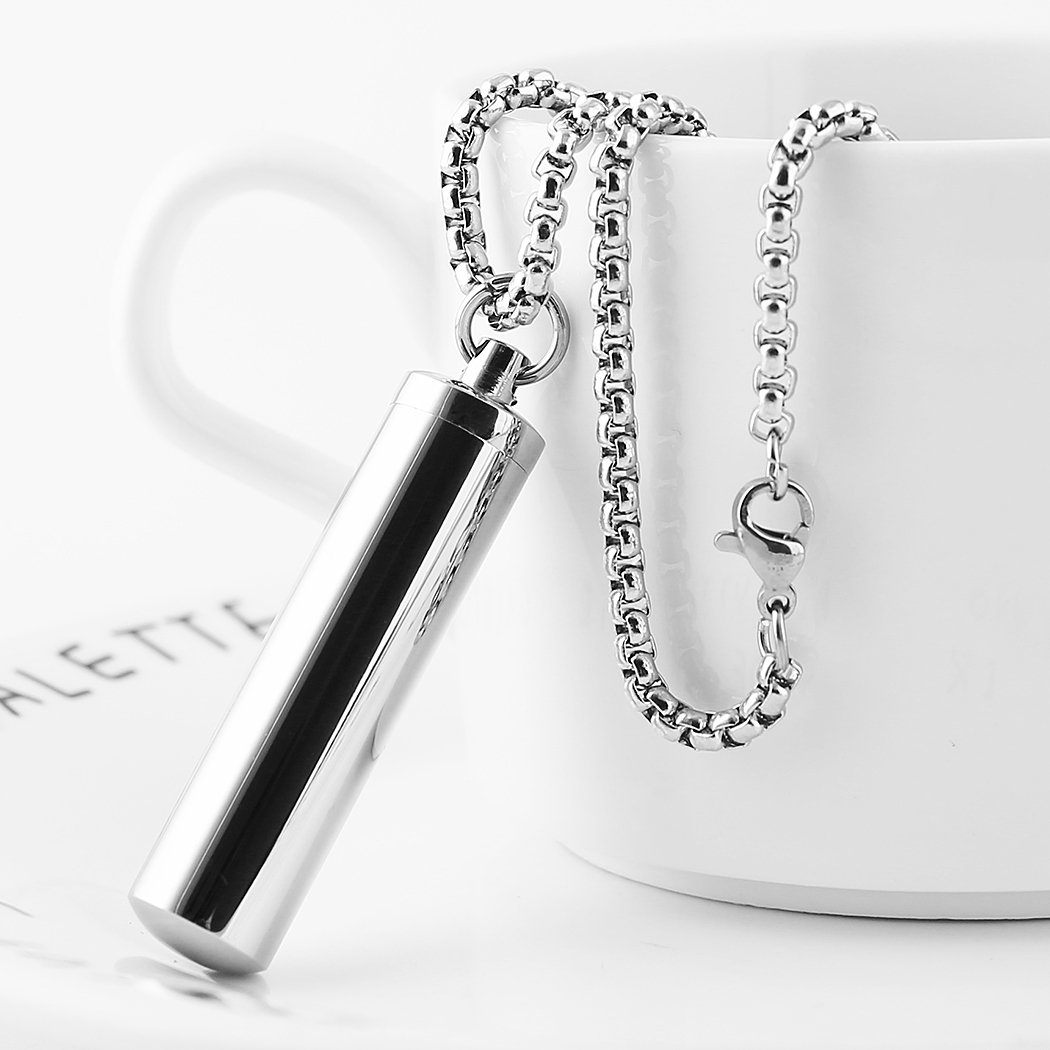 HZMAN Capsule Pendant Necklace Stainless Steel Cremation Urn Jewelry Ashes, 5 sizes (XL)