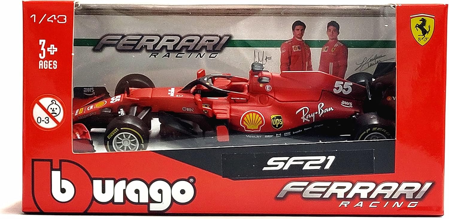Bburago B18-36829S 1:43 F1 2021 Ferrari SF21 SAINZ, Assorted Designs and Colours