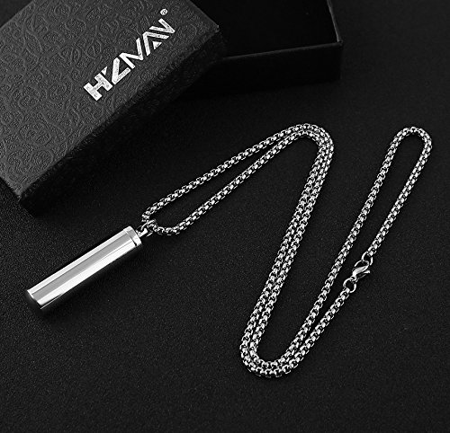 HZMAN Capsule Pendant Necklace Stainless Steel Cremation Urn Jewelry Ashes, 5 sizes (XL)