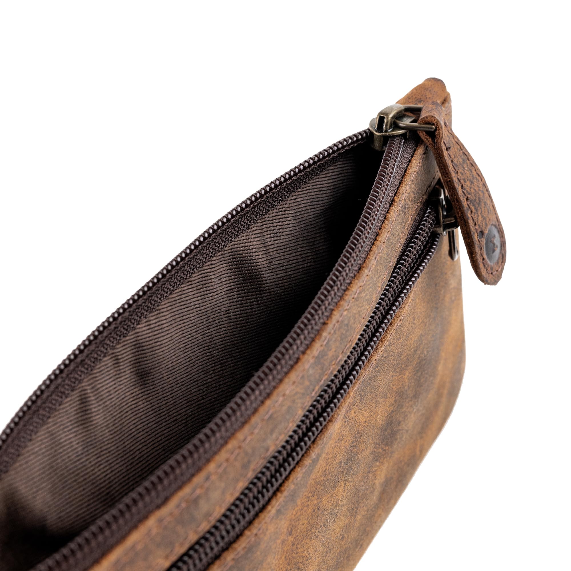 Moonster Leather Pencil Case Beautifully Handcrafted Zippered Pouch That’s Made To Last - Elegant, Practical Pencil Cases for Adults & Students - Unique 8" x 4" Design with Side Pocket & Keyring
