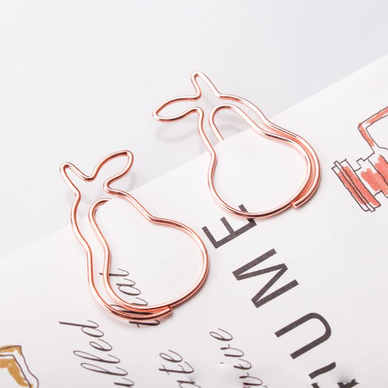 tiecawk 50 Pieces Pear Shape Paper Clips Cartoon Fruits Pear Bookmark Rose Gold Marking Clips Metal Paperclips for Office School Home Stationery Gift