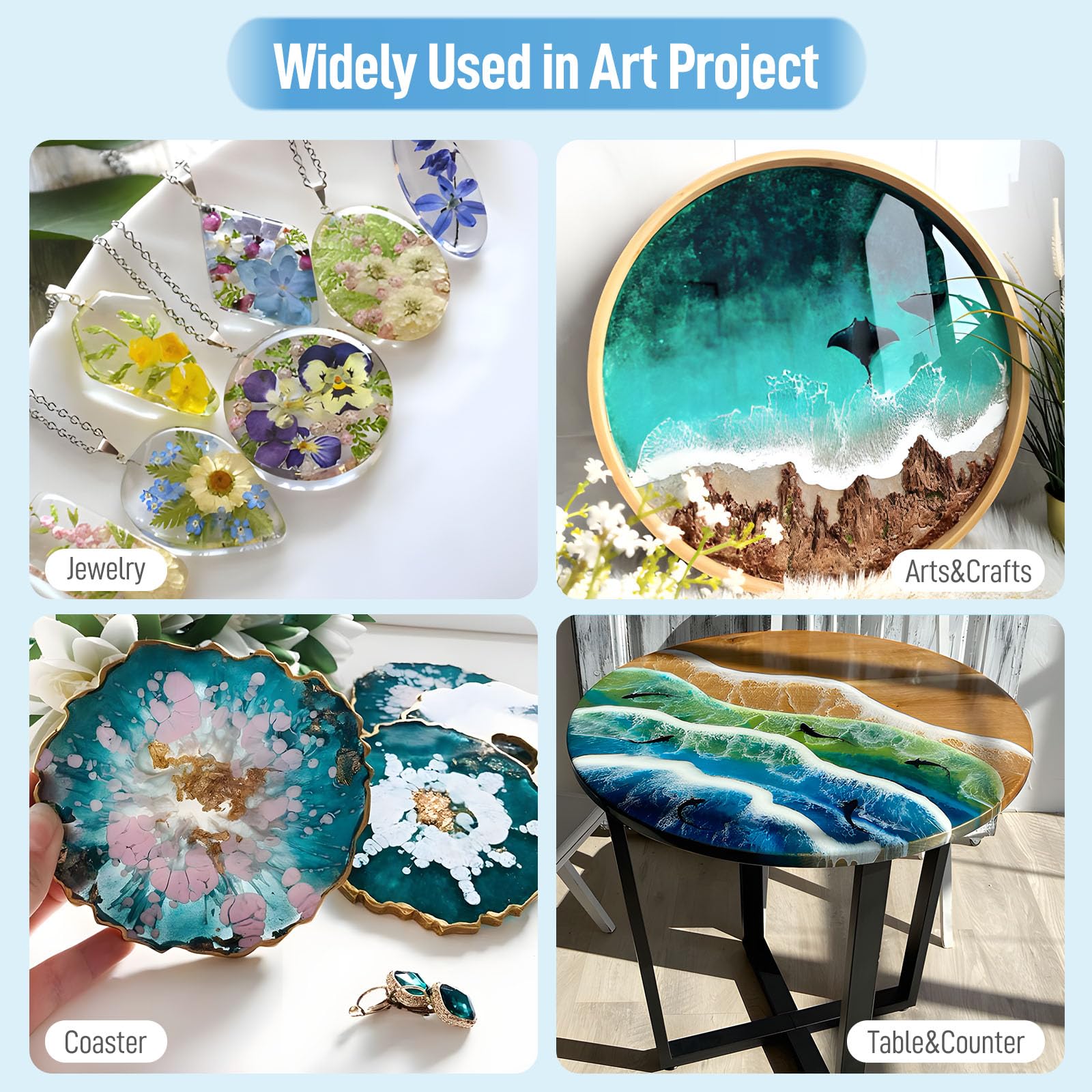 Clear Epoxy Resin Art Resin Kit 16 oz Crystal Jewelry Resin 2 Part Epoxy Resin Kit with Bonus Measuring Cups Sticks Spreader and Gloves