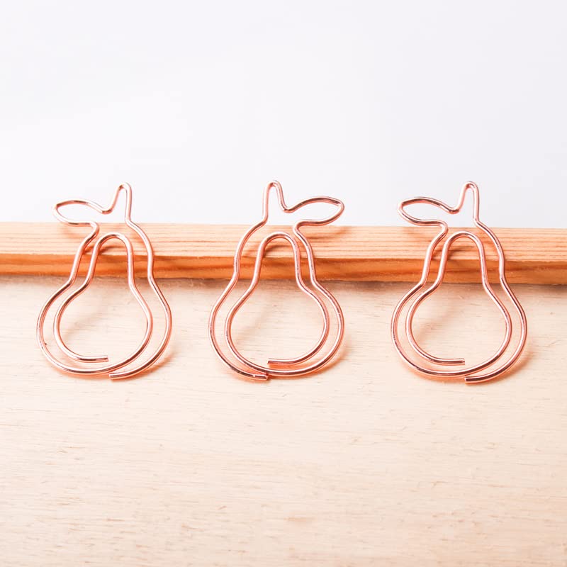 tiecawk 50 Pieces Pear Shape Paper Clips Cartoon Fruits Pear Bookmark Rose Gold Marking Clips Metal Paperclips for Office School Home Stationery Gift
