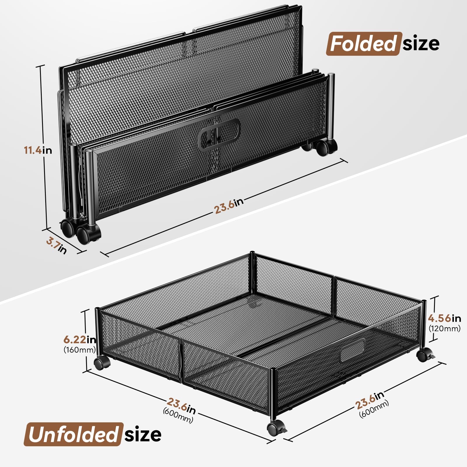 Under Bed Storage, Under the Bed Storage Containers with Wheels, Under Bed Shoe Storage Organizer Drawer, Tool-free Assembly Metal Underbed Storage Containers for Bedroom Clothes Shoes Blankets -4Pack