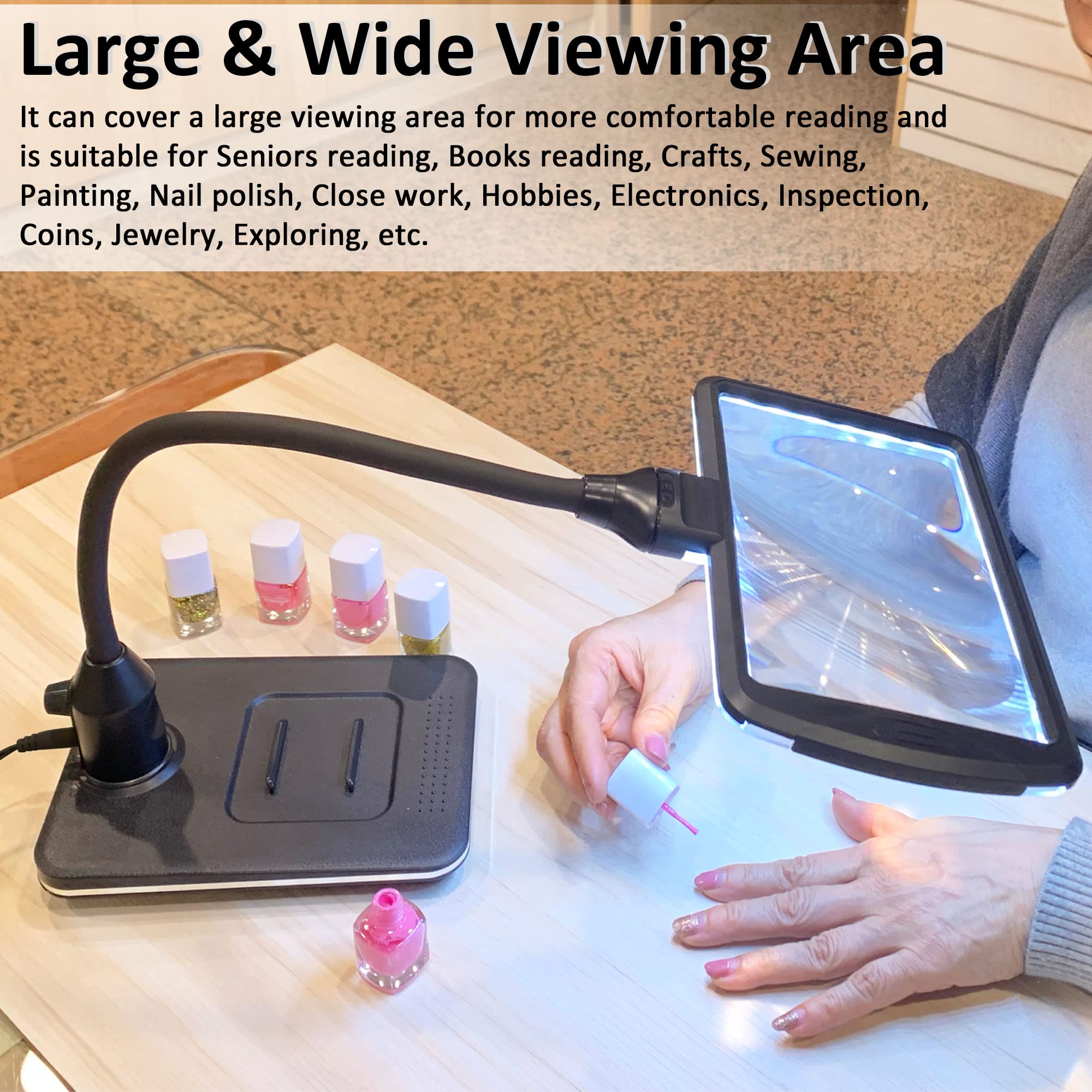 M MAGDEPO 4X Gooseneck Magnifying Lamp Lighting with 28 SMD LEDs, Table Desktop Stand Magnifier Hands-Free for Hobby, Sewing, Crafts, Close Work, etc.
