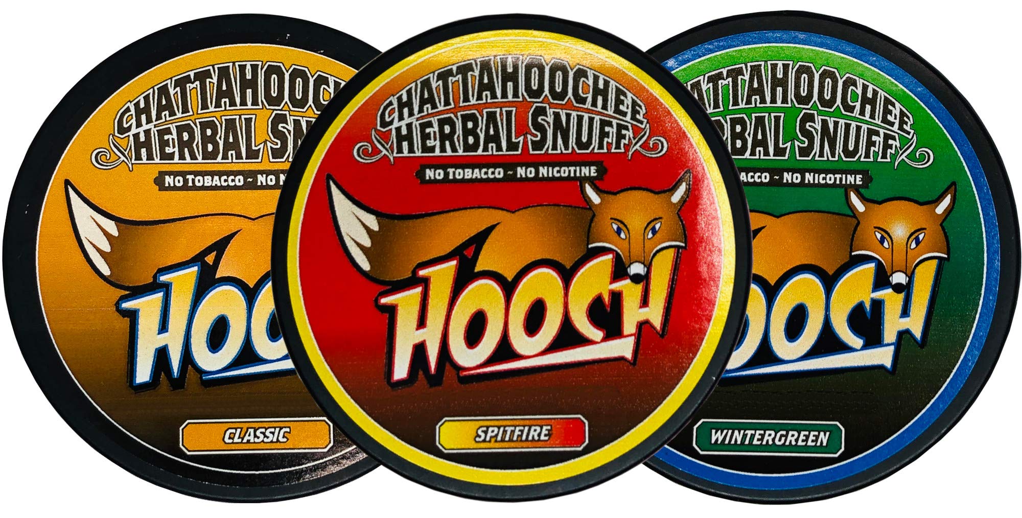 Hooch Herbal Snuff 3 Can Variety Sampler (Classic, Spitfire, and Wintergreen) Fine Cut with DC Crafts Nation Skin Can Cover - Iron Cross