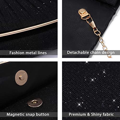 Yokawe Clutch Purse for Women Glitter Evening Bag Envelope Handbag for Formal Prom Party Wedding (Black)