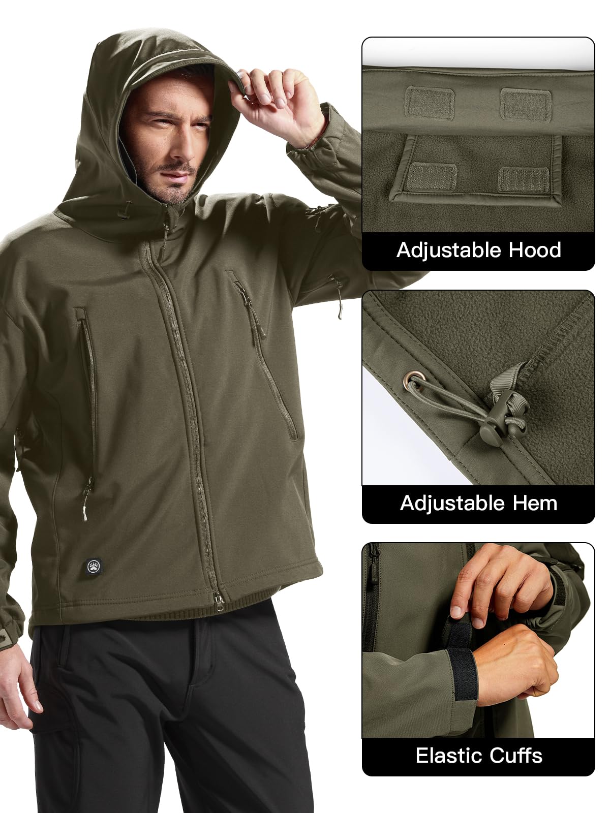 FREE SOLDIER Men's Outdoor Waterproof Soft Shell Hooded Military Tactical Jacket (Green XX-Large/US)