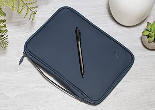 Cross Solid Blank Navy Blue Thinline Vinyl Zippered Bible Cover Case with Handle