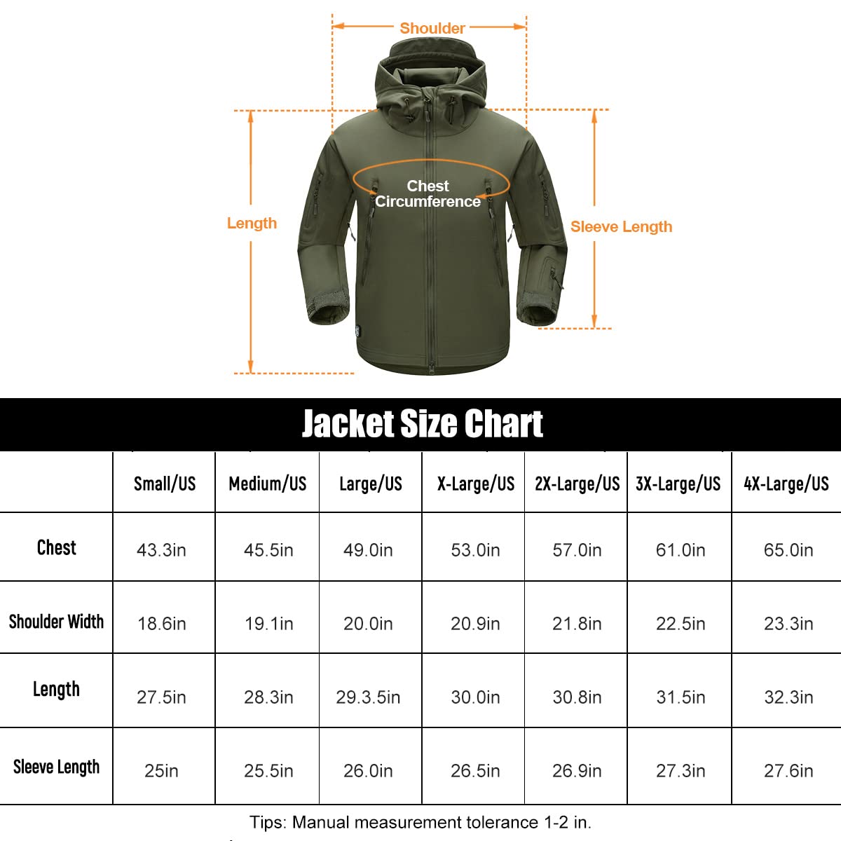 FREE SOLDIER Men's Outdoor Waterproof Soft Shell Hooded Military Tactical Jacket (Green XX-Large/US)