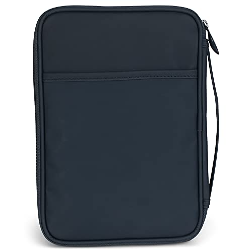 Cross Solid Blank Navy Blue Thinline Vinyl Zippered Bible Cover Case with Handle