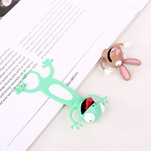 Cute Bookmark 3D Cartoon Book Marker 2Pcs Set - Frog + Wolf Animal PVC Material Funny Bookmark Student Gifts (Frog + Wolf)
