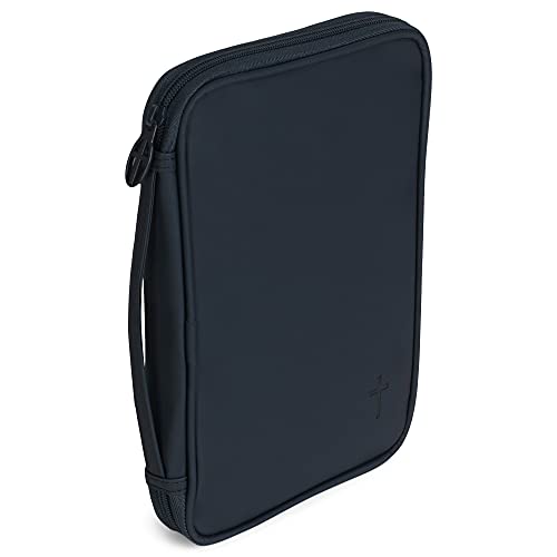 Cross Solid Blank Navy Blue Thinline Vinyl Zippered Bible Cover Case with Handle