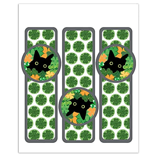 St. Patrick's Day Black Cat Shamrock Set of 3 Glossy Laminated Bookmarks