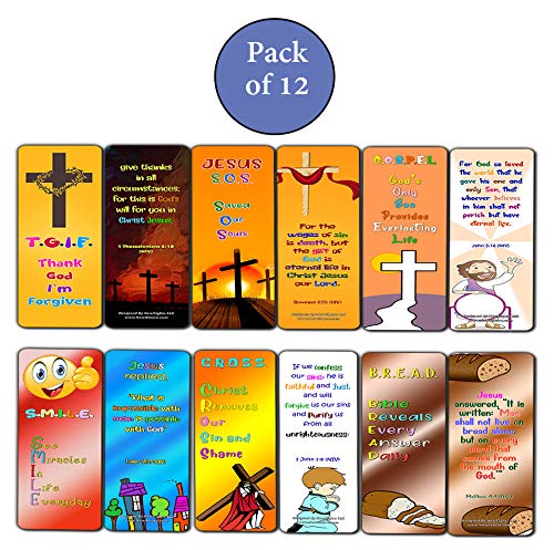 Christian Gospel Bookmarks for Kids (12 Pack) - Collection of Inspirational Bible Verses for Kids - Church Memory Verse Sunday School Rewards - Christian Stocking Stuffers Birthday Assorted Bulk Pack