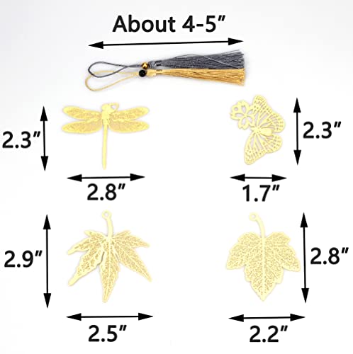 Tueascallk 4 Pcs Metal Bookmarks Golden Hollow Art Bookmark with Gift Card and Tassel