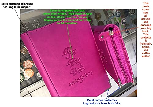 First Edition Softcover Reprint AA Big Book w/Pink Bookcover for Alcoholics Anonymous. You Get The Both AA Big Book 1st Edition Reprint and Pink Zip Up Bookcover.